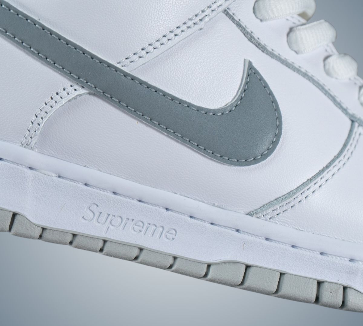 Supreme x Nike SB Dunk Low White Metallic Silver HQ8487-100 | SneakerFiles